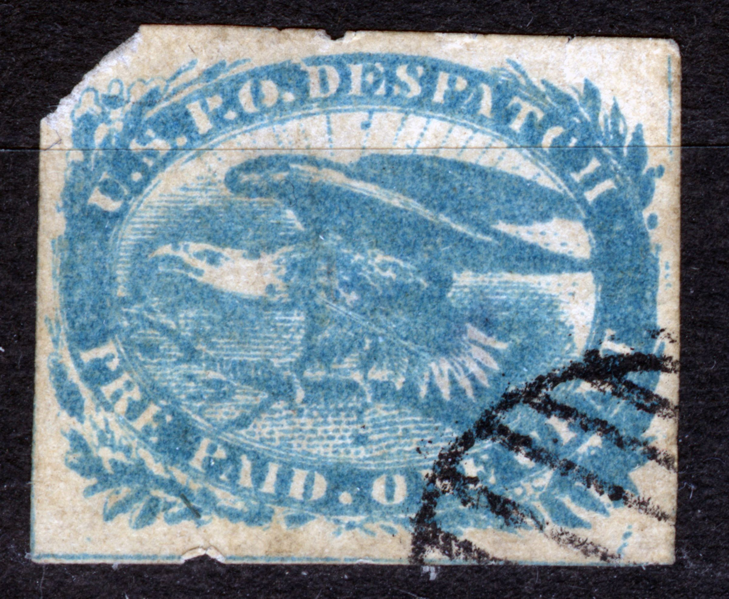 USA, 1851,SC # LO2 -1c Blue, Eagle U.S.P.O Despatch, imperforate, NO ...