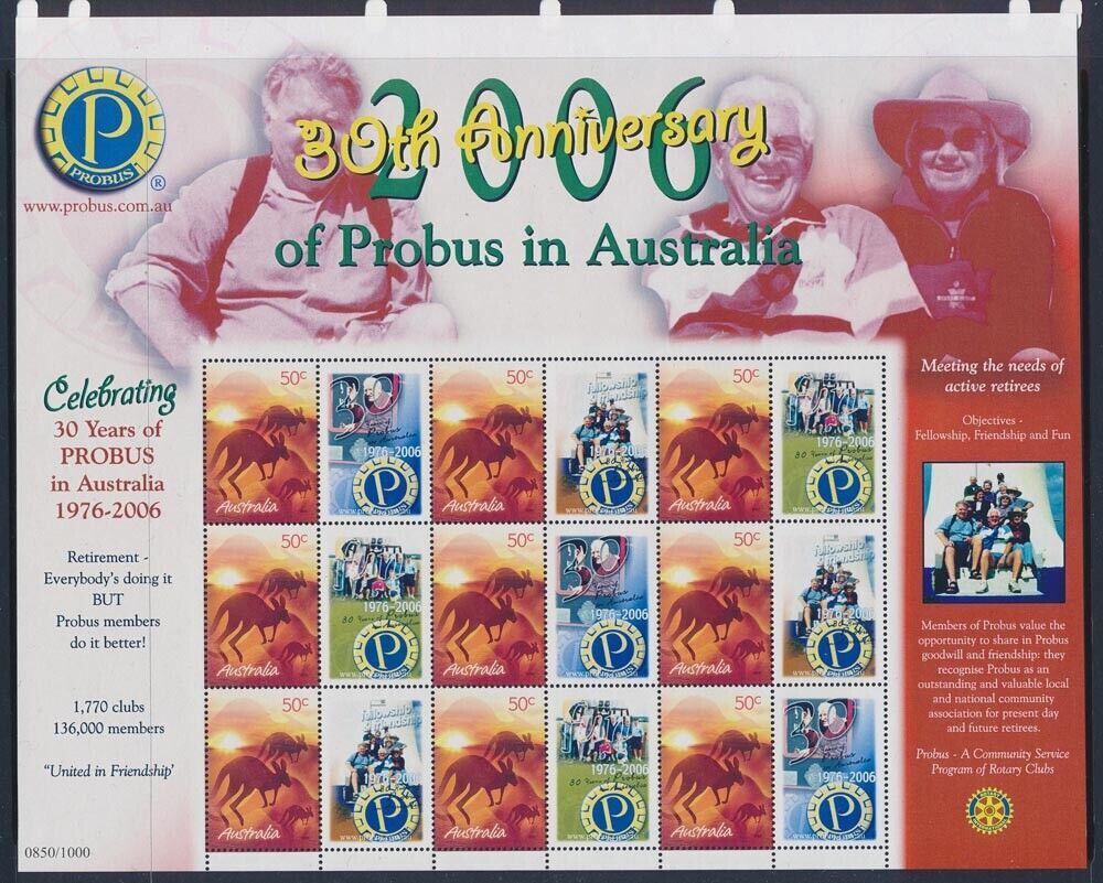 AUSTRALIA 2006 Probus 30th Anniv $4.50 SES 50c Kangaroo diff Probus ...