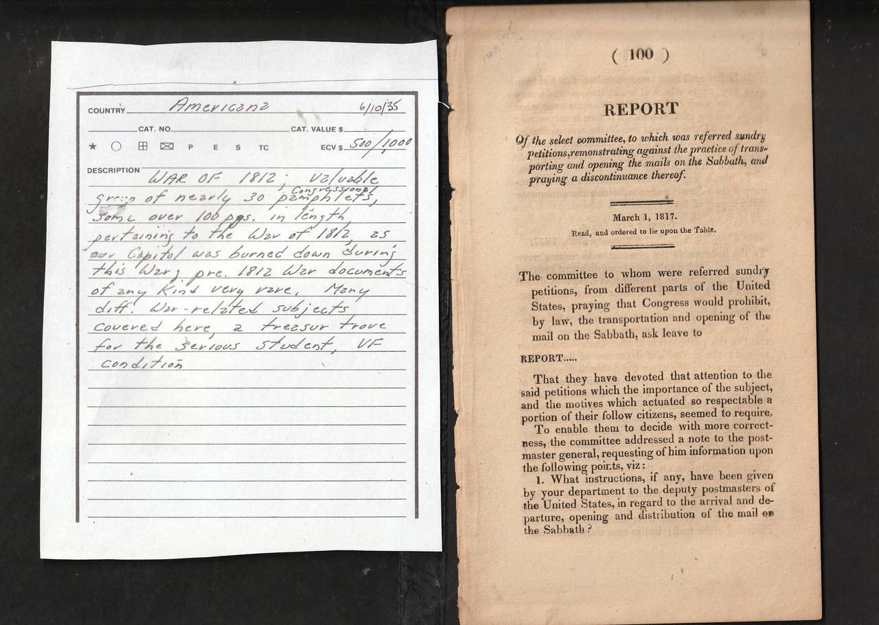 US 1817 Historical Document Record, US Congress, Delivering mails on ...