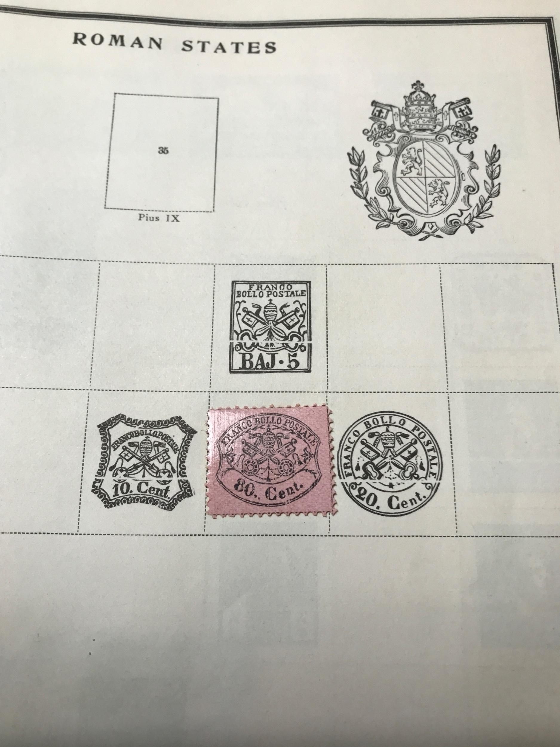 Scott# 18 1867 Italy -Roman states 80 cent pink coat of arms stamp ...