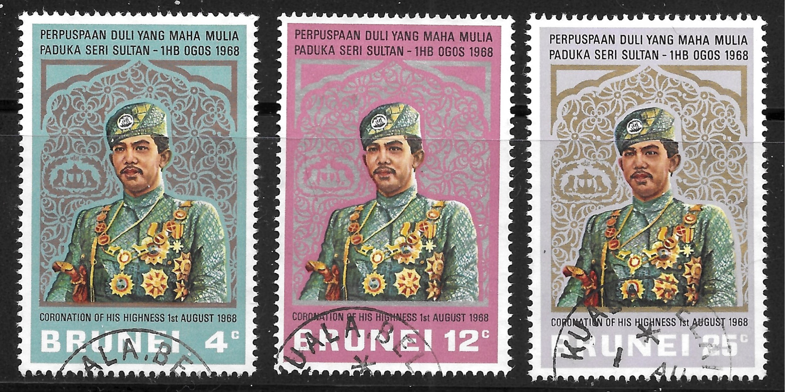 Brunei Scott 41-43 Used Sultan Coronation Set of 1968, Kuala Belait ...