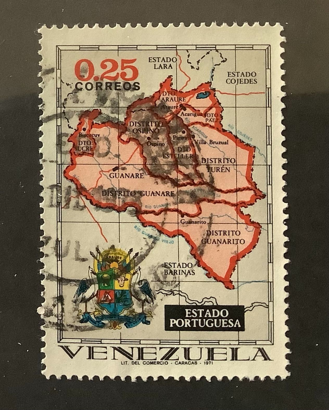 Venezuela 1971 Scott 984 used - 25c, Maps and Arms of Estado Portuguesa ...