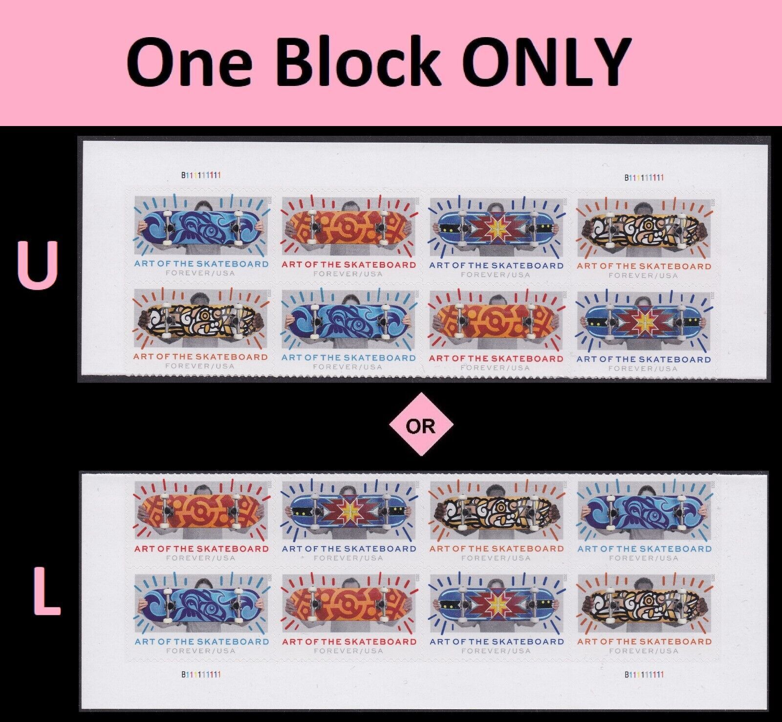 US 5766b Art of the Skateboard forever plate block (8 stamps) MNH 2023 ...