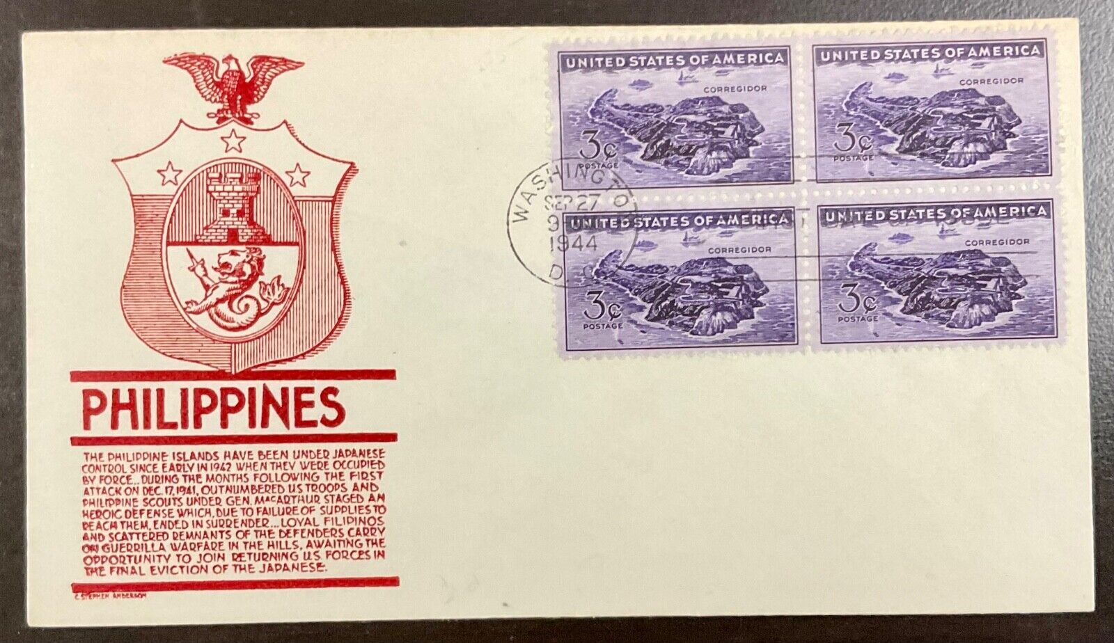 925 Anderson cachet WWII Philippines Battle of Corregidor FDC 1944 w ...