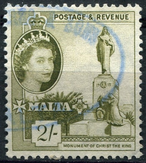 Malta Sc#258 Used, 2s ol grn, Definitives 1956-1964: Queen Elizabeth II ...