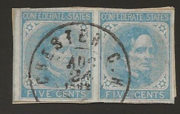 CSA #7 Horizontal Pair used on piece Clear date August 24, 1862 Chester ...