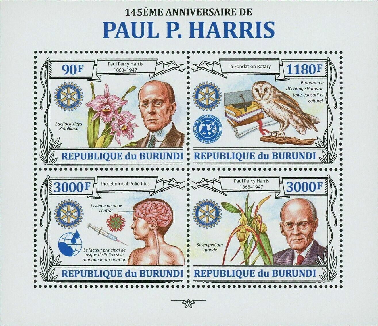 Paul P. Harris Stamp Polio Vaccination Rotary Club S/S MNH #3118-3121 ...