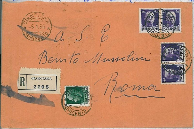 31019 Regno - Storia Postale: Busta Raccomandata Indirizzata a Benito ...