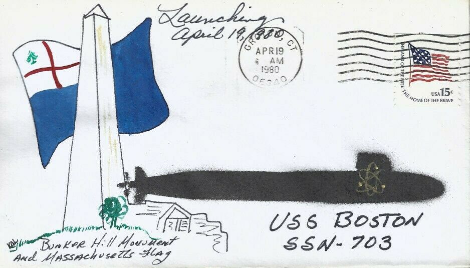 U.S.S. BOSTON - SUBMARINE (SSN-703) LAUNCHING 1980 - Hand painted #2 ...