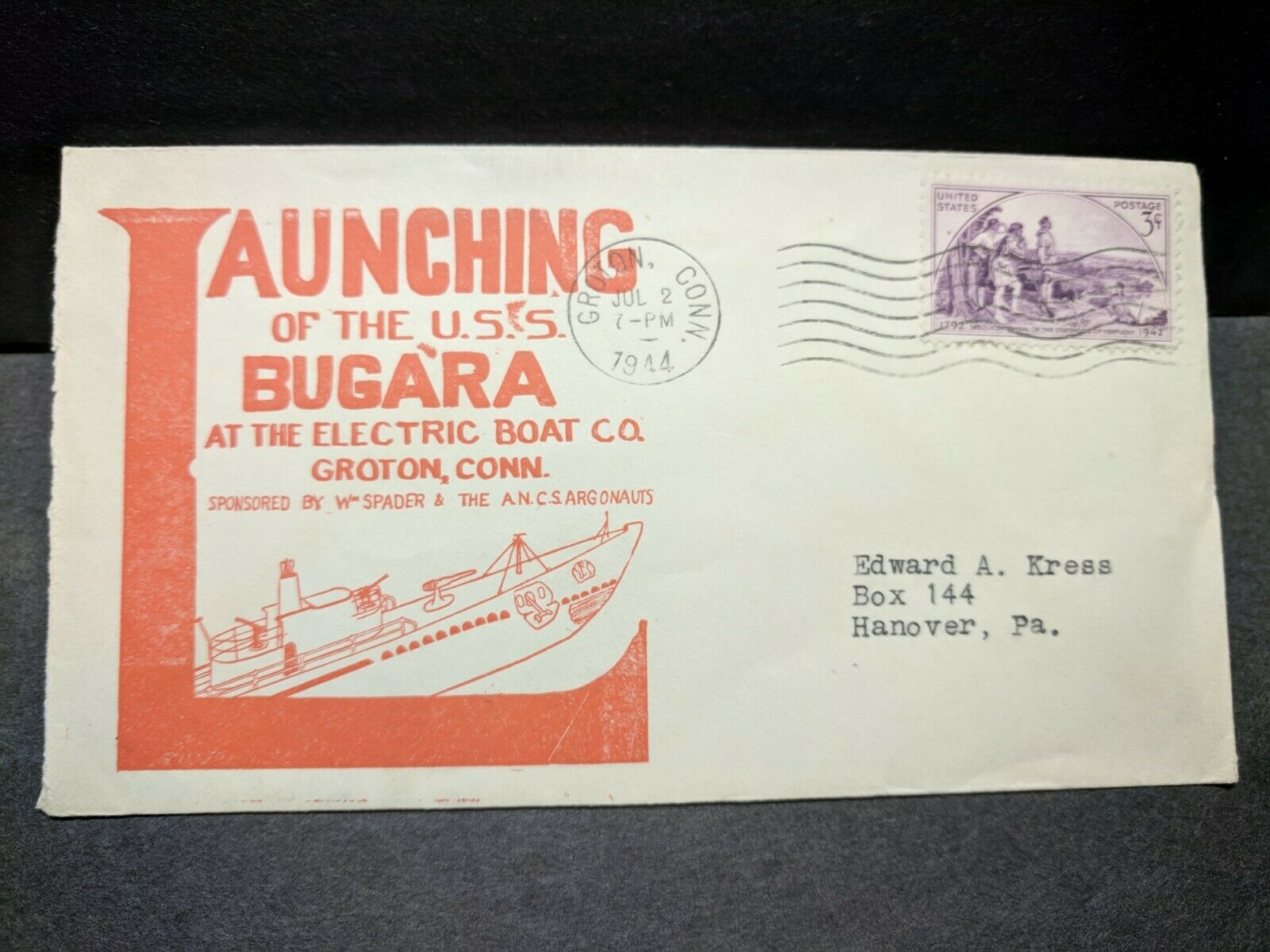 Submarine USS BUGARA SS-331 Naval Cover 1944 WWII LAUNCH Cachet ...