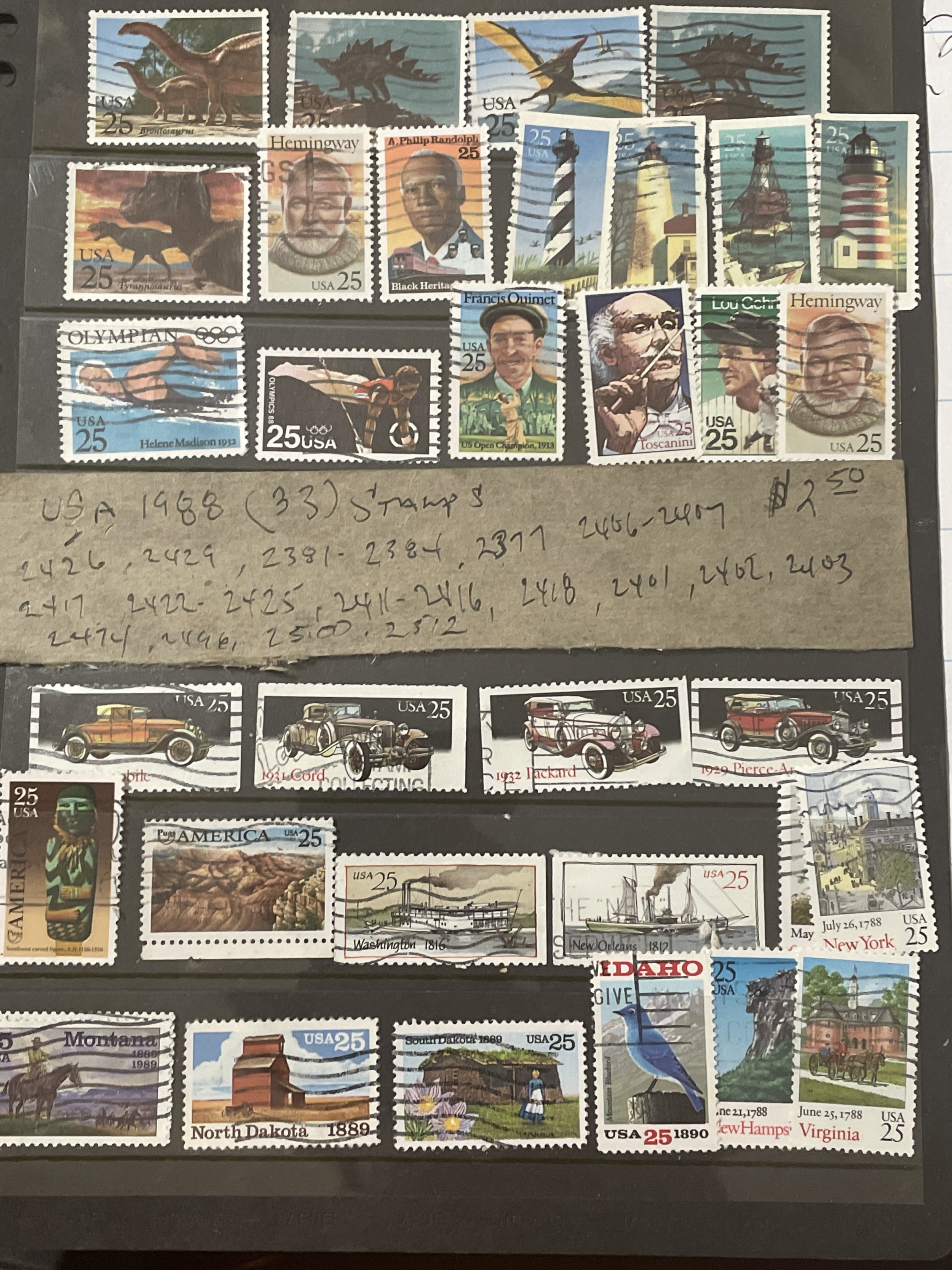 USA. 1988 /. 25c stamps. A total of 33 scott# 2526,2429,2381-2384,2377 ...