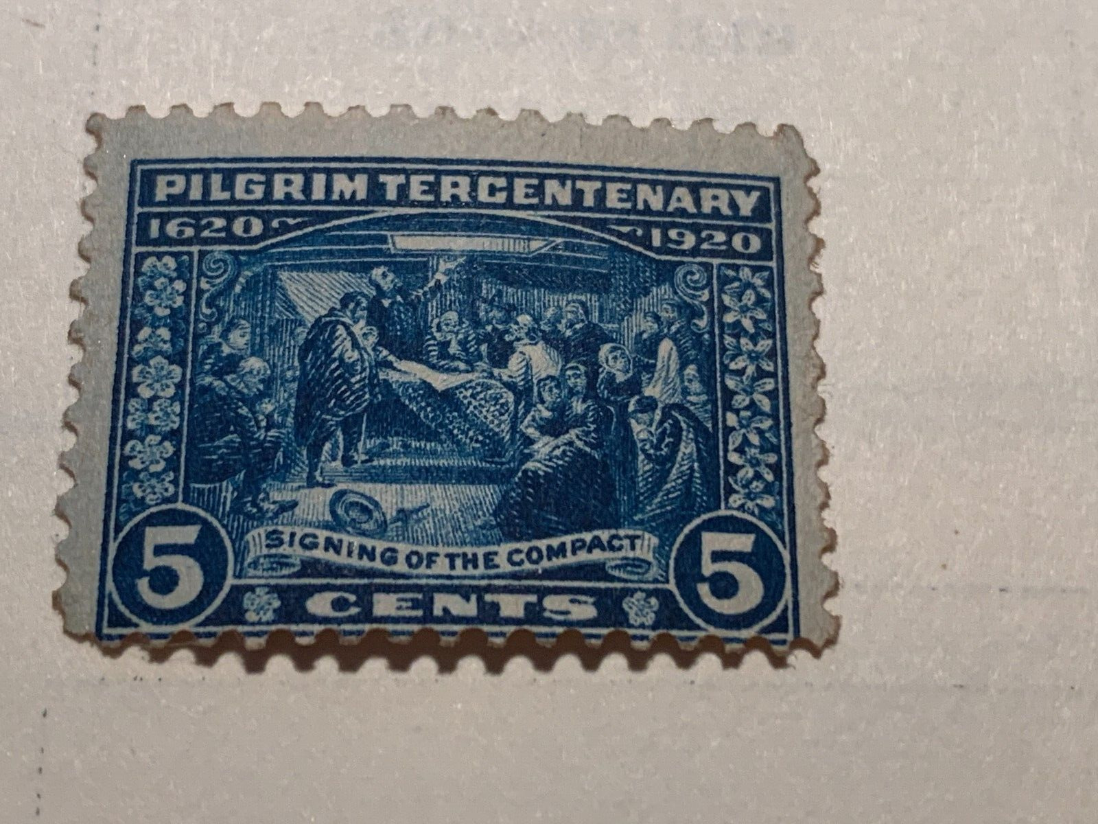 US Stamps SCOTT 550 5 cent PILGRIM TERCENTENARY UNUSED "Signing of the ...