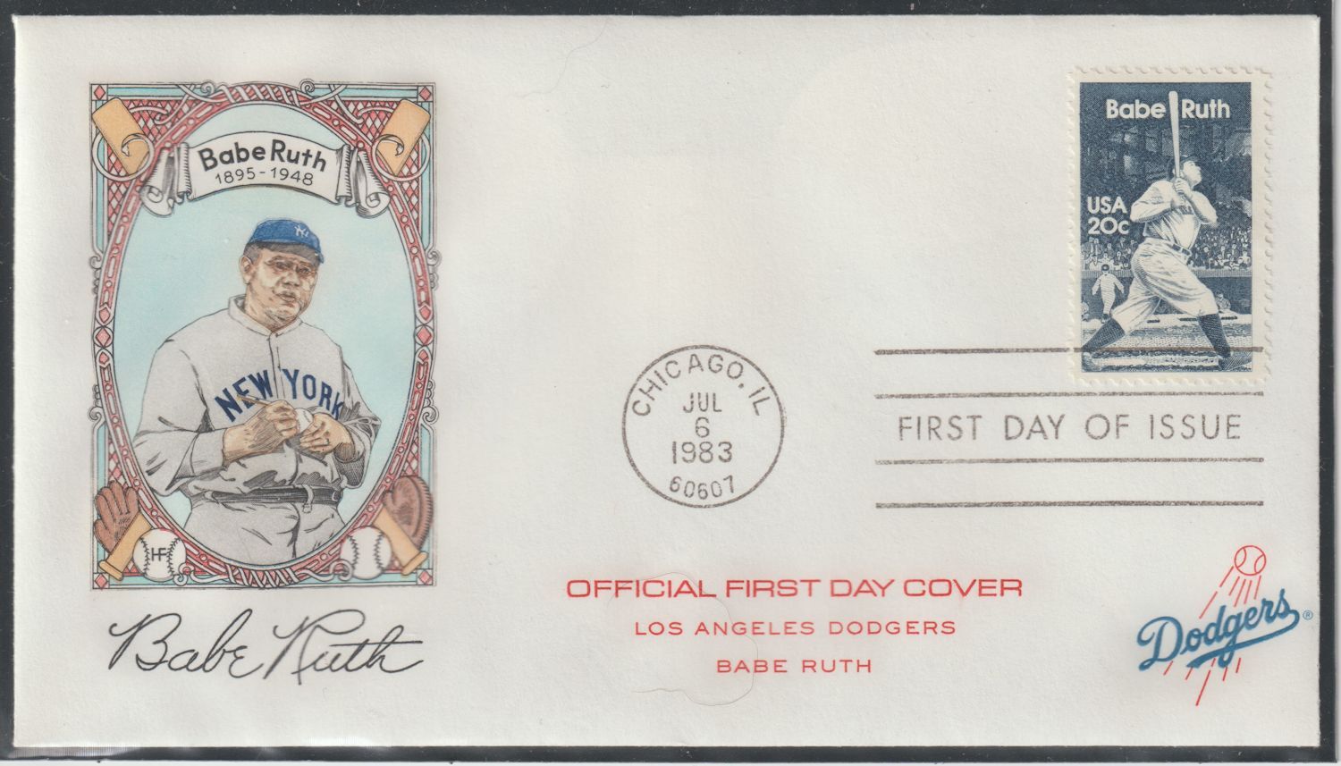 U.S. Scott #2046 1983 FDC Babe Ruth LA Dodgers Cover Un-Addressed ...