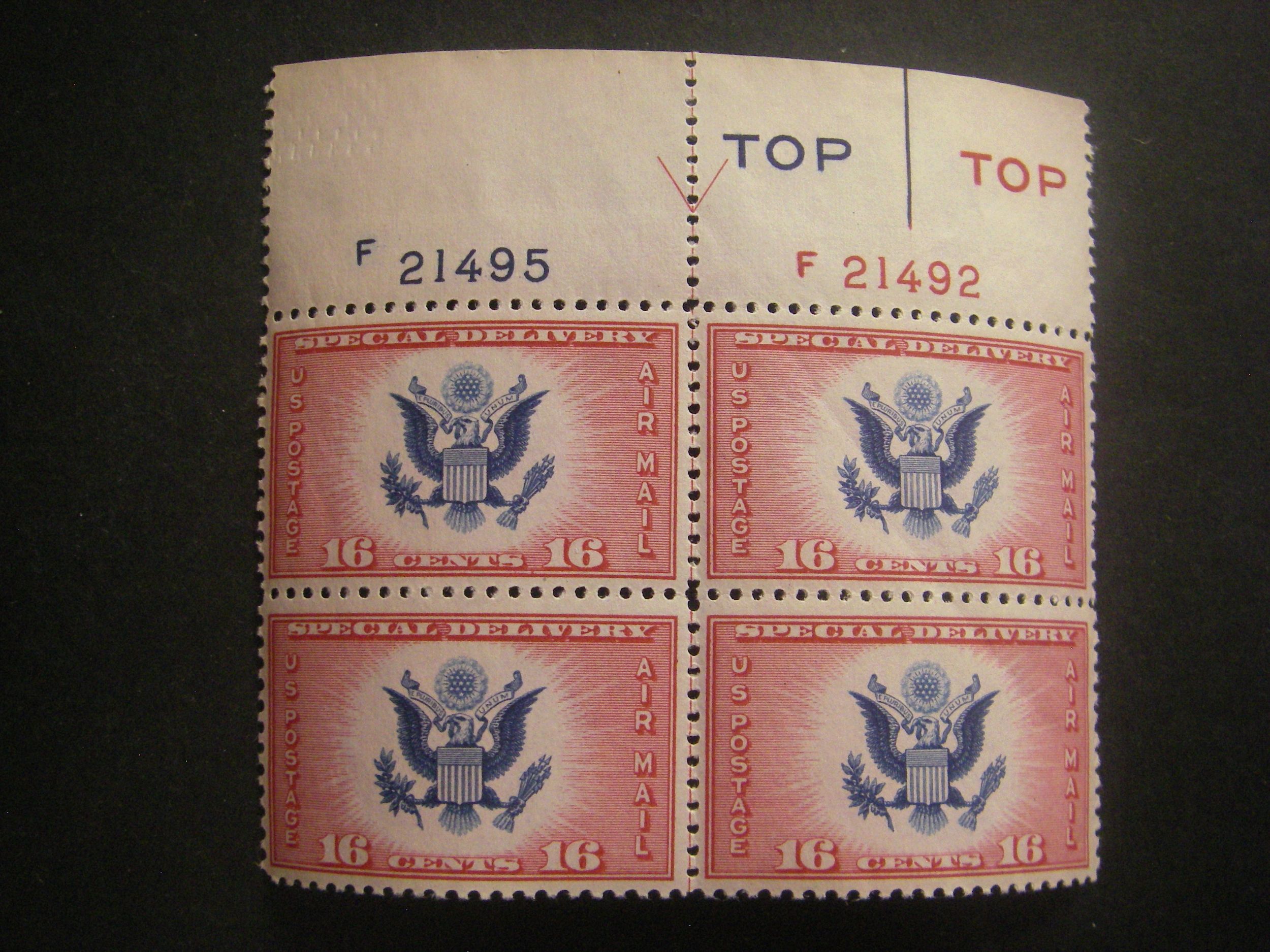 Scott CE2, 16c Airmail Special Delivery, PB4 #F21495, F21492 TM, Type 1 ...