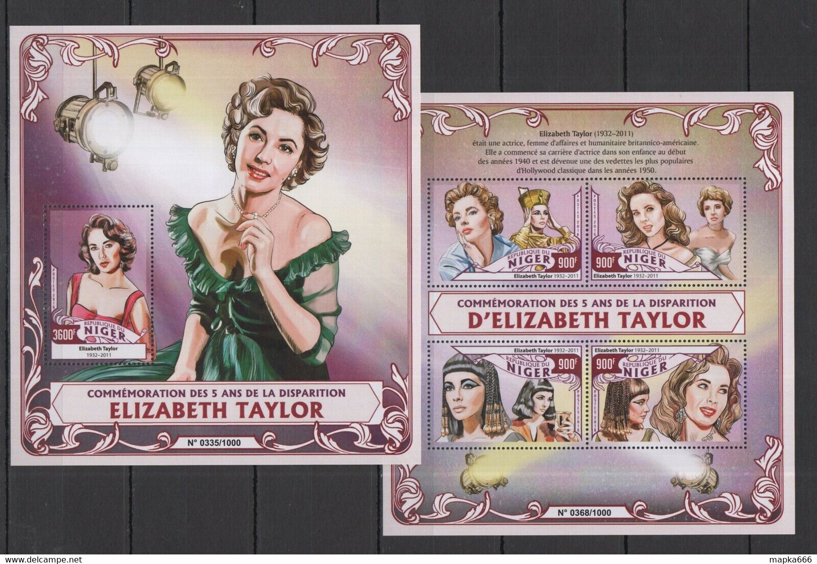 2016 Niger Commemoration Great Cinema Actress Elizabeth Taylor Kb+Bl ...