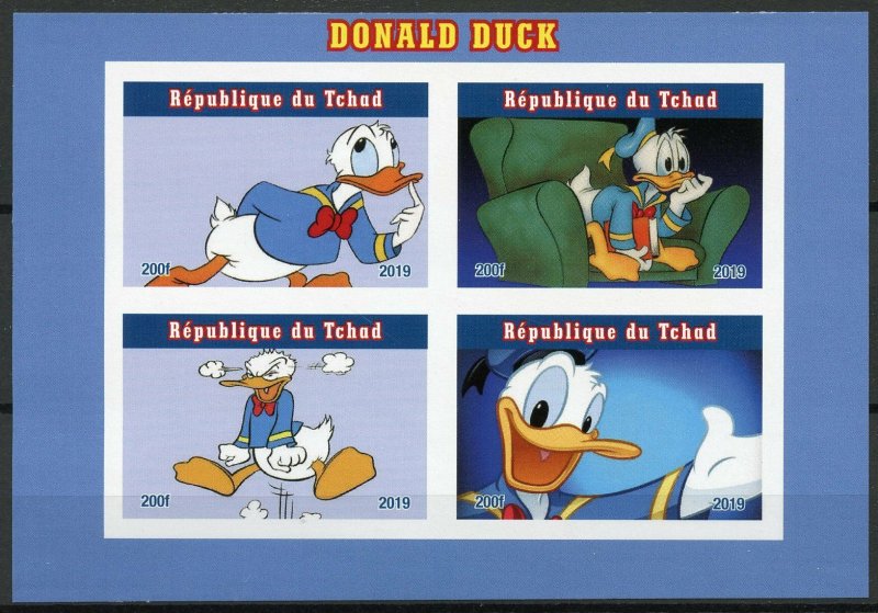 Chad Disney Stamps 2019 MNH Donald Duck Cartoons Animation 4v IMPF M/S ...