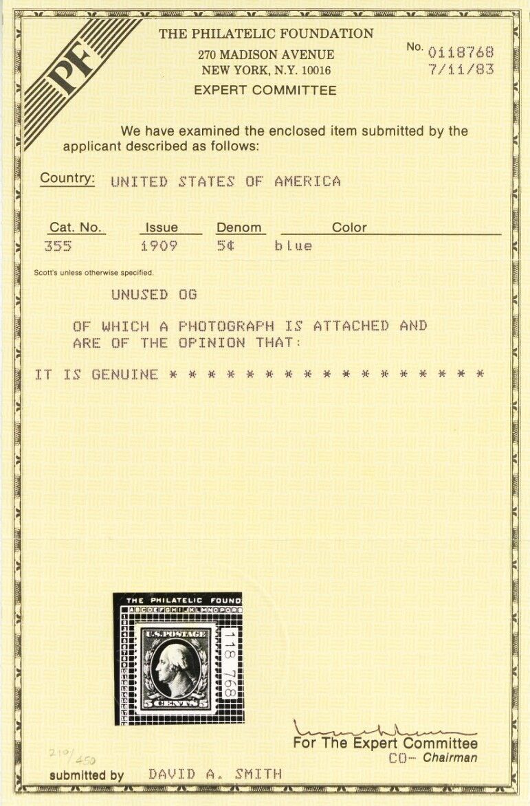 355, Mint VF XLH 5¢ Coil - With PFC Certificate - Stuart Katz | United ...