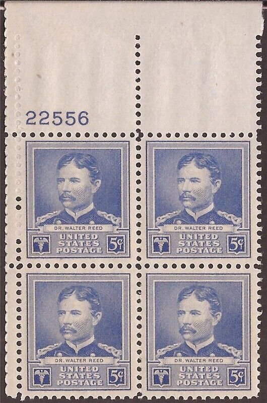 US Stamp - 1940 5c Famous American Dr. Walter Reed 4 Stamp Plate Block ...