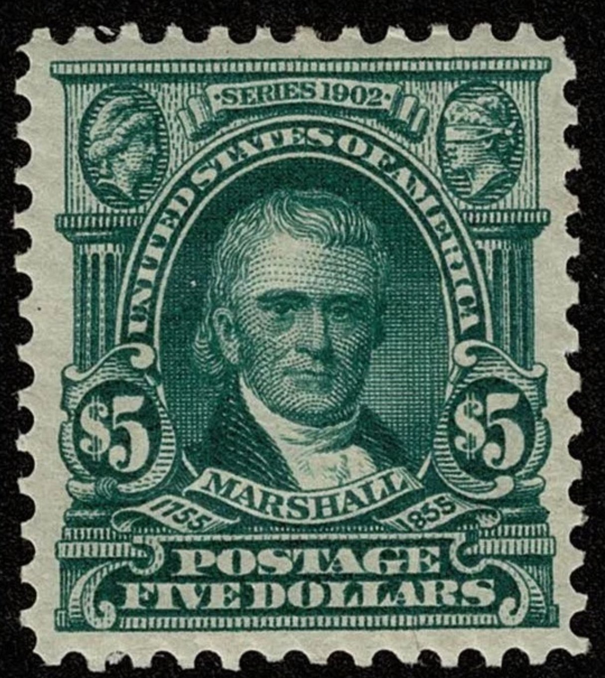 US Stamp Scott#313 $5 John Marshall 1902 Mint H OG Well Centered ...