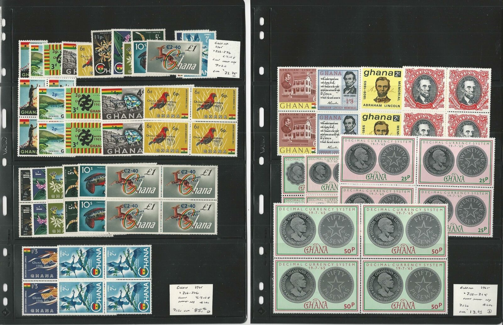 Ghana Stamp Collection, #208-226, C7-C8 Mint NH Blocks, 1965-66, JFZ ...