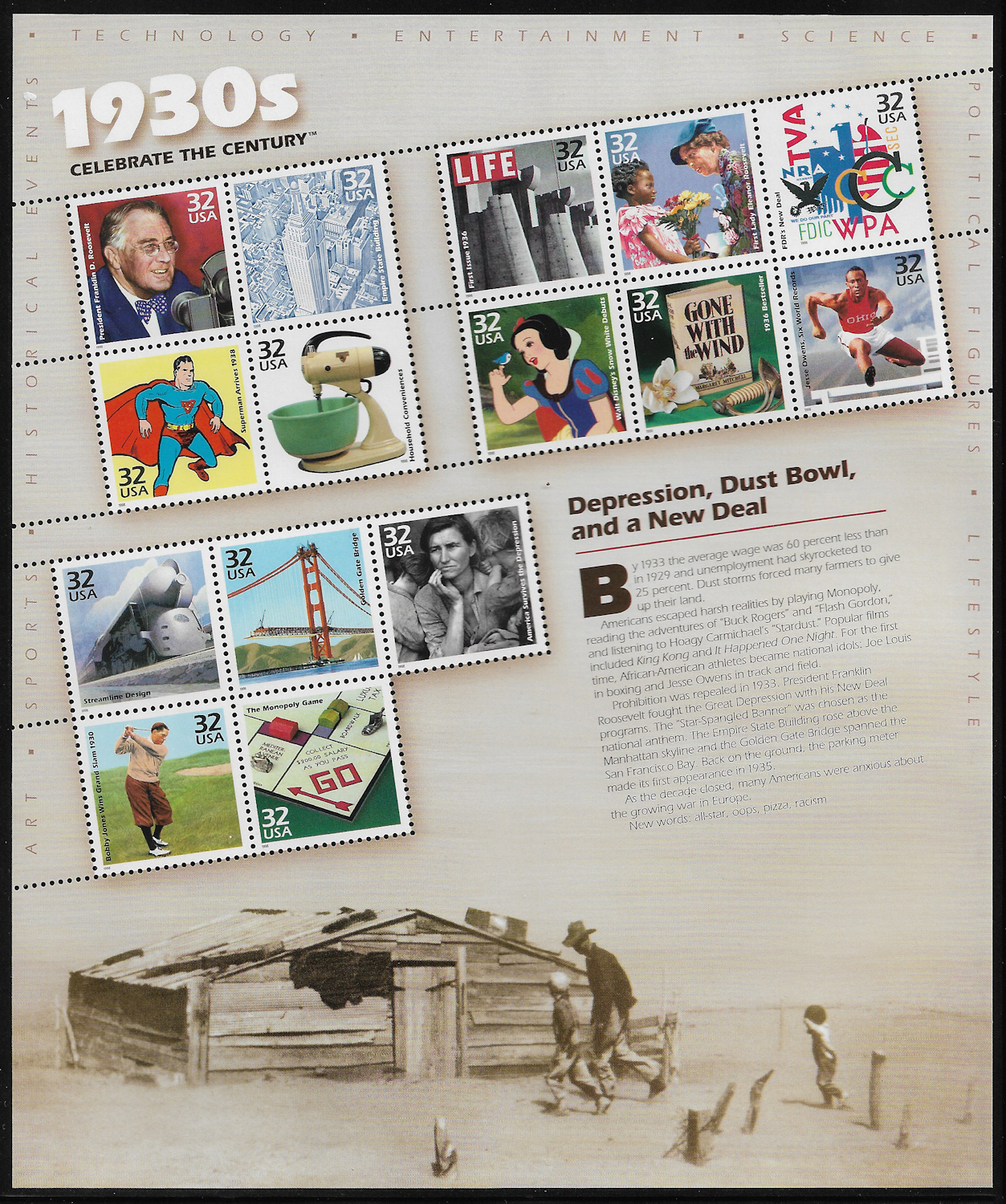 3185 32c 1930s Depression Sheet, VF mint neve..MORE.. stock3185 ...