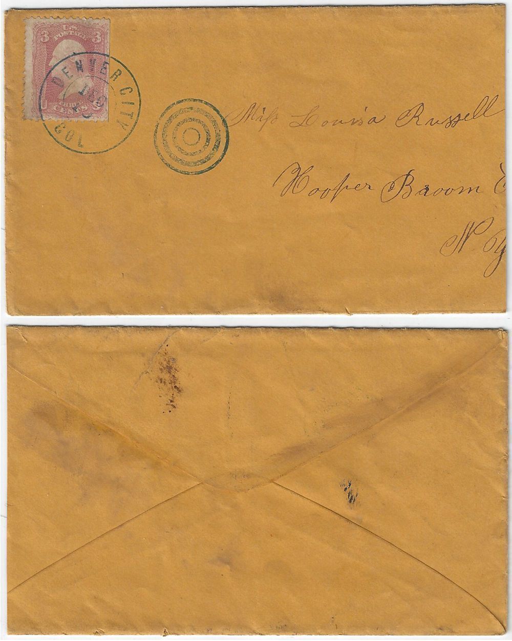 US Postal History: Circa 1863 - #65 - Denver City Colorado [Terr.] to ...