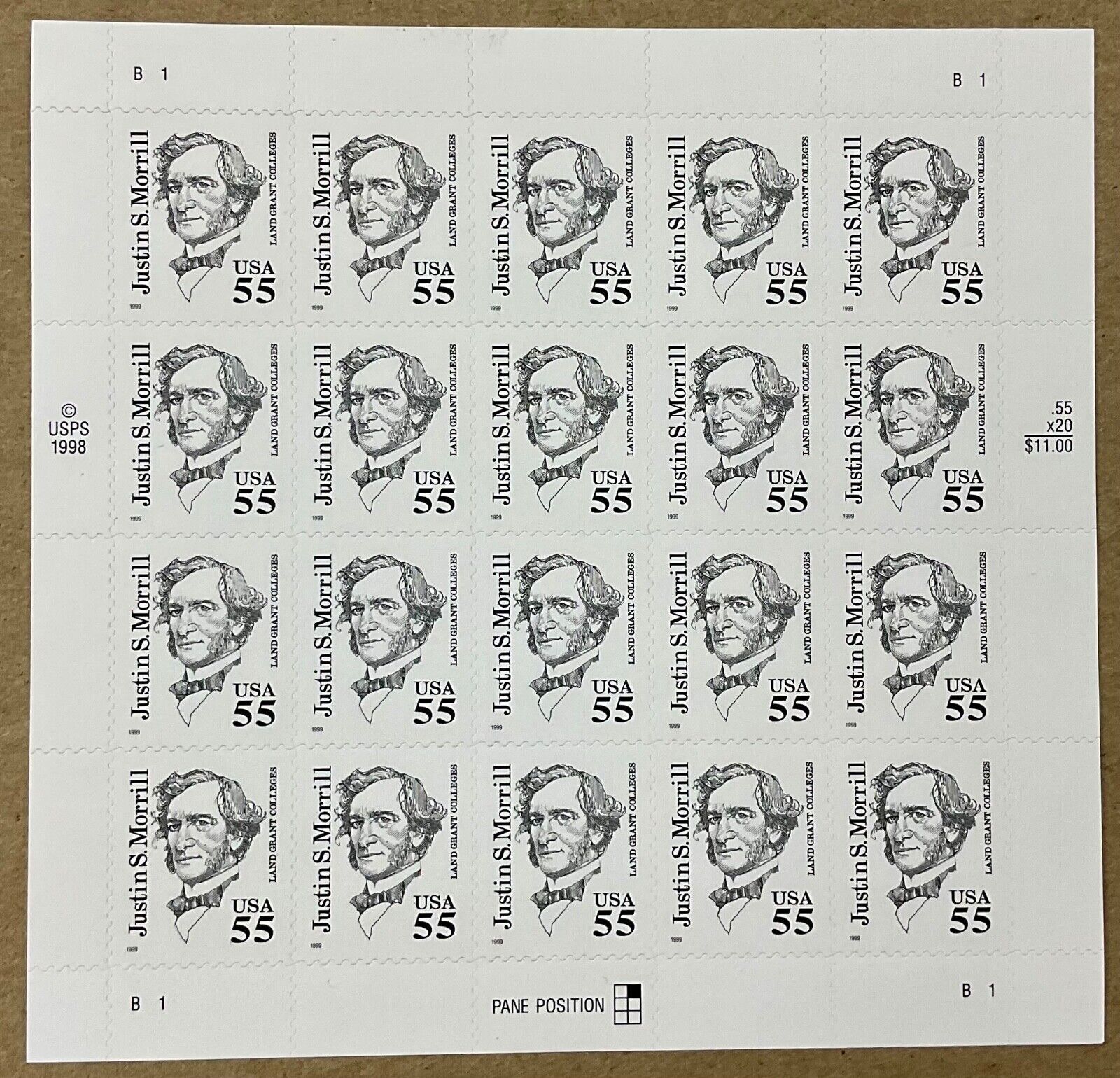 2941 Justin S. Morris Politics MNH 55 cent Sheet of 20 FV $11.00 issued ...