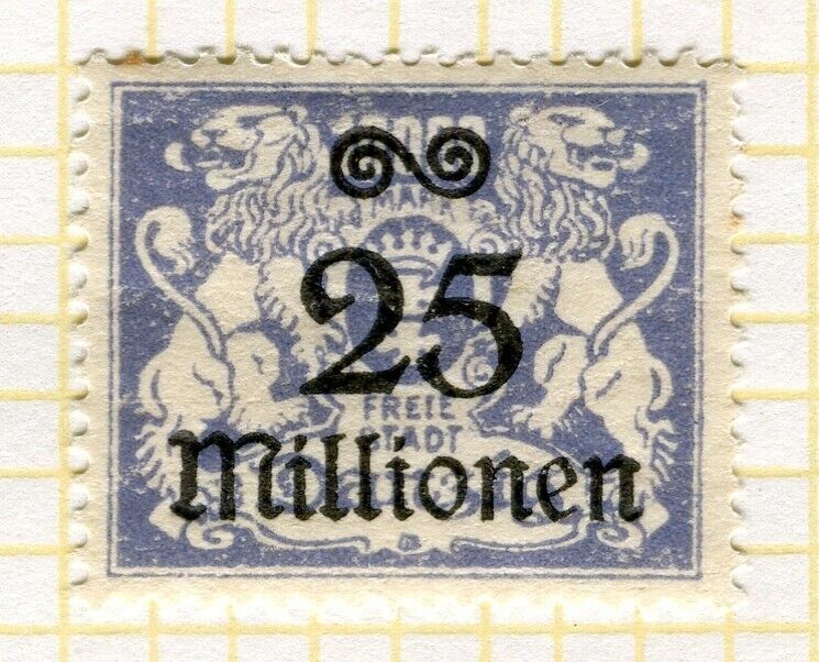 GERMANY; DANZIG Sept 1923 surcharged issue fine Mint hinged 25Ml. value ...