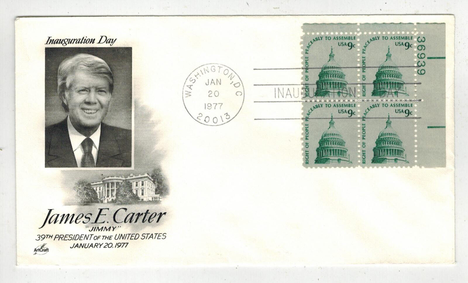 Jimmy Carter President 1977 Inauguration DAY Jec-12 Plate Block ...