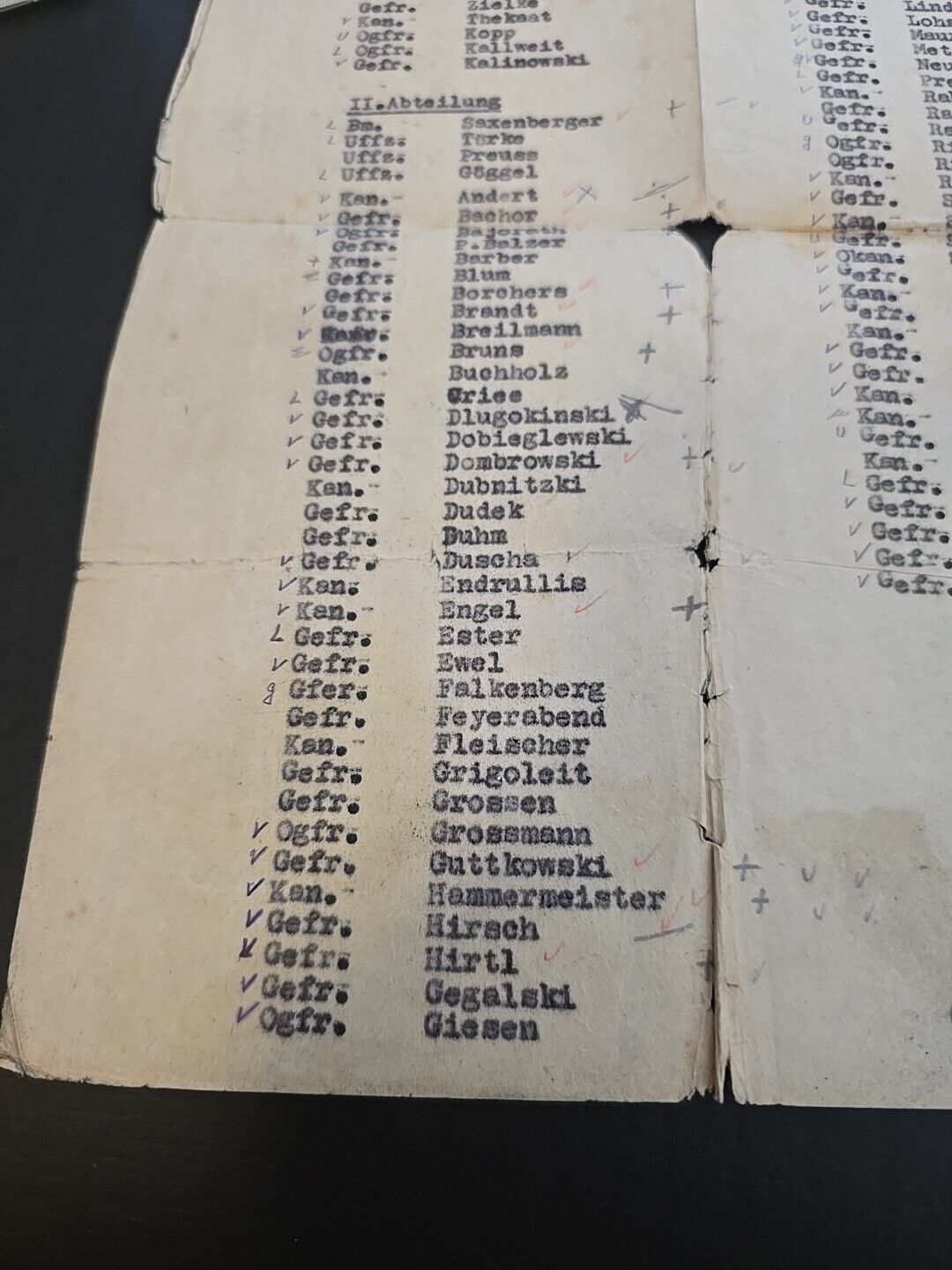 WW2 WWII German Military Wartime Document Soldiers Names Roll Call ...