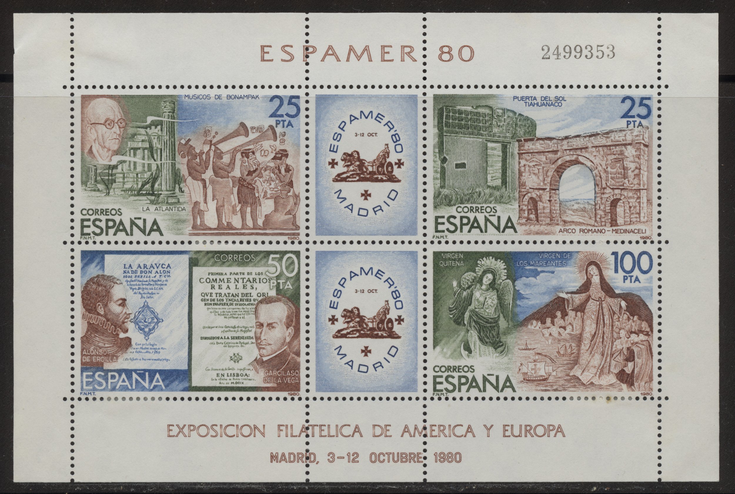 Spain Scott 2219 Unused HOG - 1980 ESPAMER '80 Souvenir Sheet - SCV $2. ...