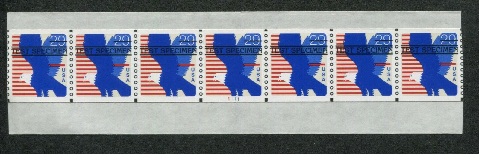 1992 United States Test Specimen Stamp #TD123 Plate No. 1111 Strip of 5 ...