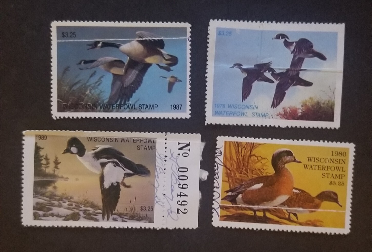 WISCONSIN 1978 1980 1987 1989 Waterfowl Duck Hunting US Used Stamp Lot ...