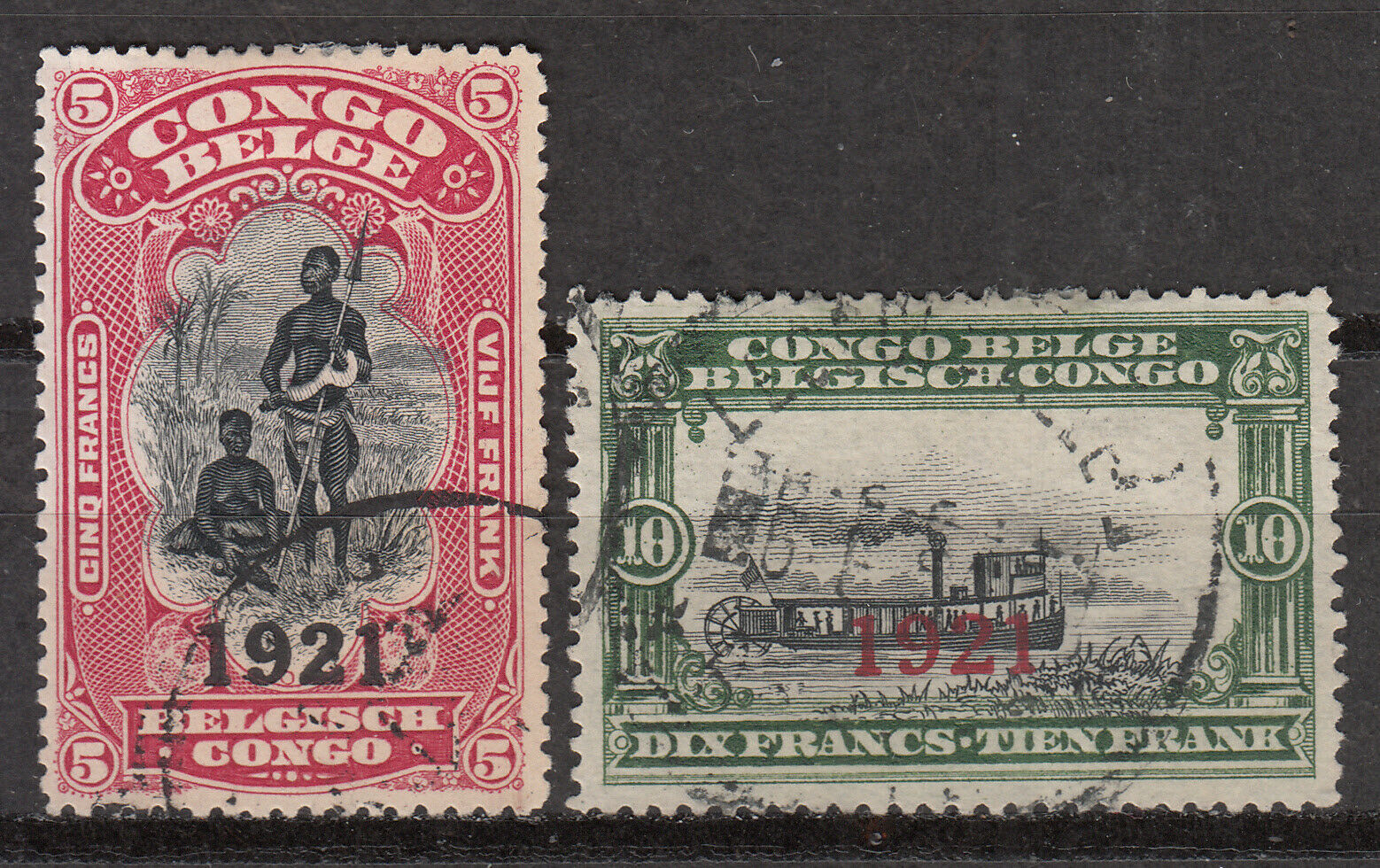 Belgian Congo - 1921 overprinted "1921" key stamps Sc# 72/73 (7678 ...