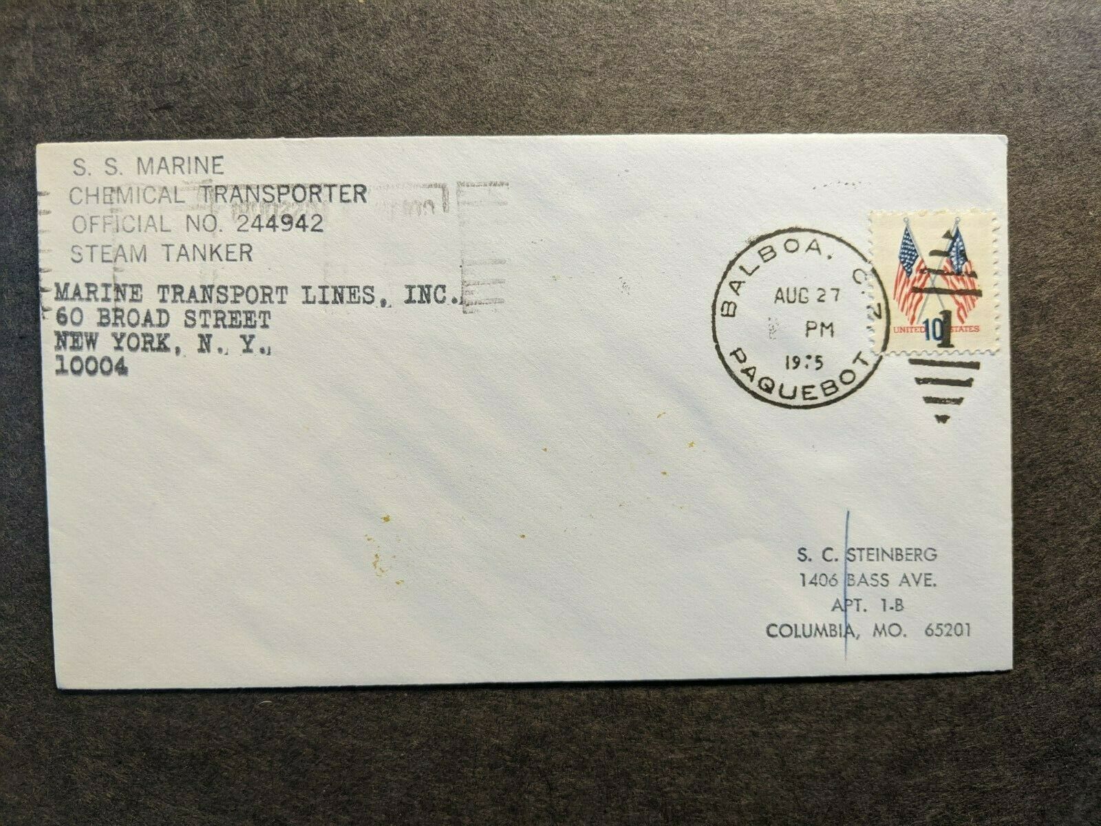 Ship SS Marine Chemical Transporter Naval Cover 1975 Paquebot Balboa ...