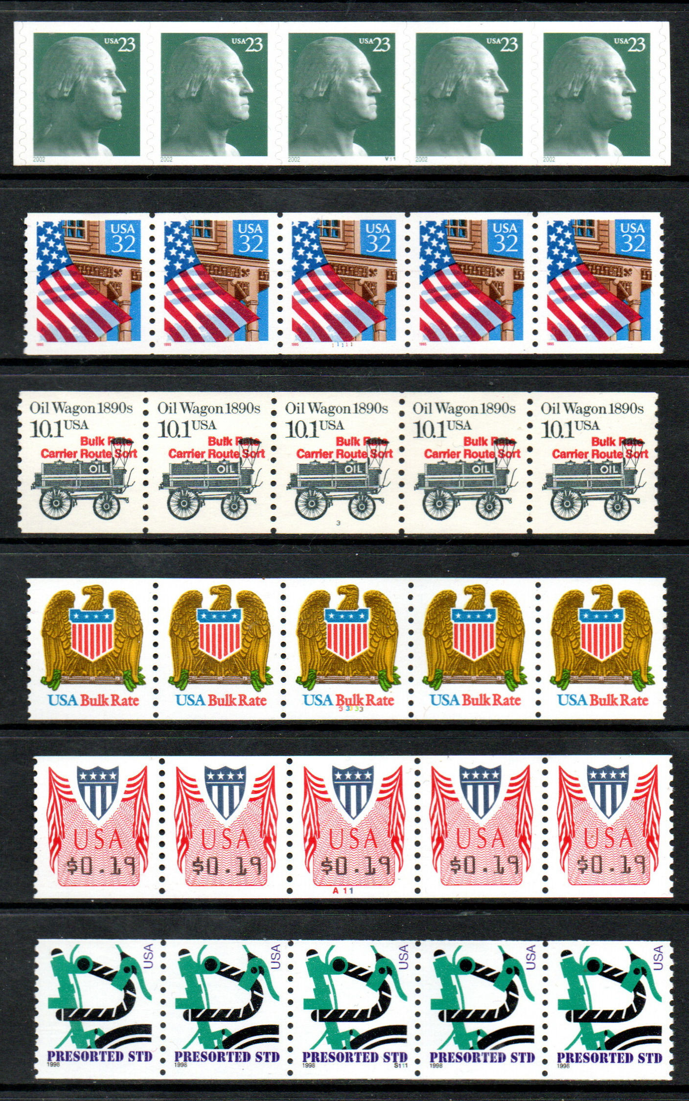 US #2130a // 3329 PLATE NUMBER COILS, 6 different (different types ...