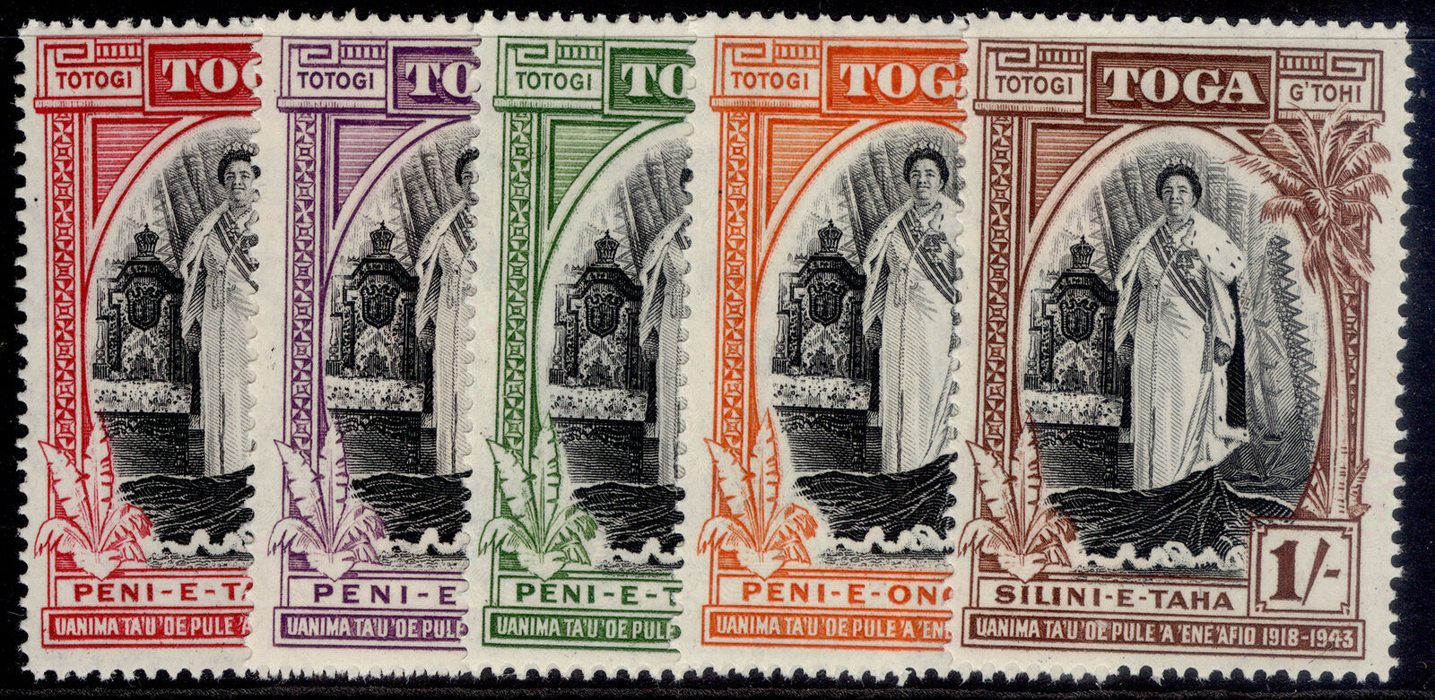 TONGA GVI SG83-87, 1938 silver jubilee Queen Salotes Accession set, LH ...