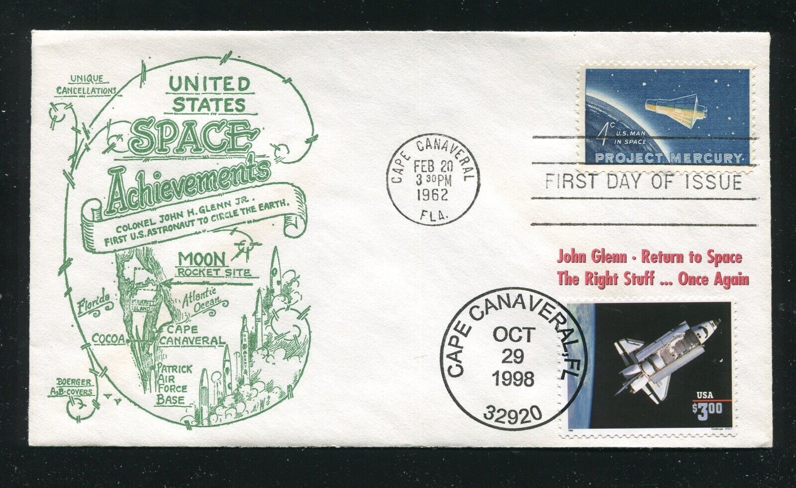 Project Mercury Space Achievements FDC With 2544 Challenger Stamp 1998 ...