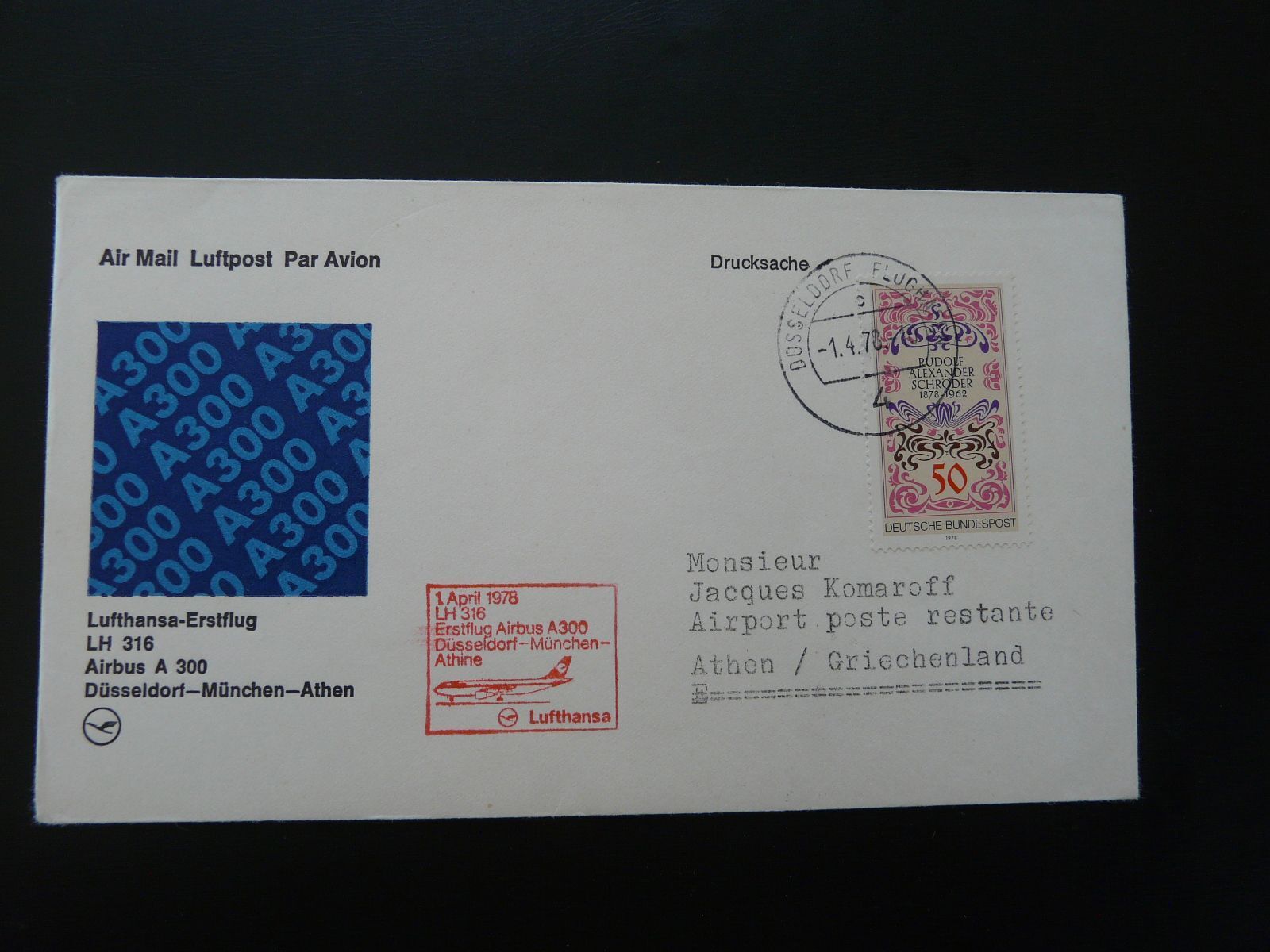 first flight cover Dusseldorf Athens Airbus A300 Lufthansa 1978 ...