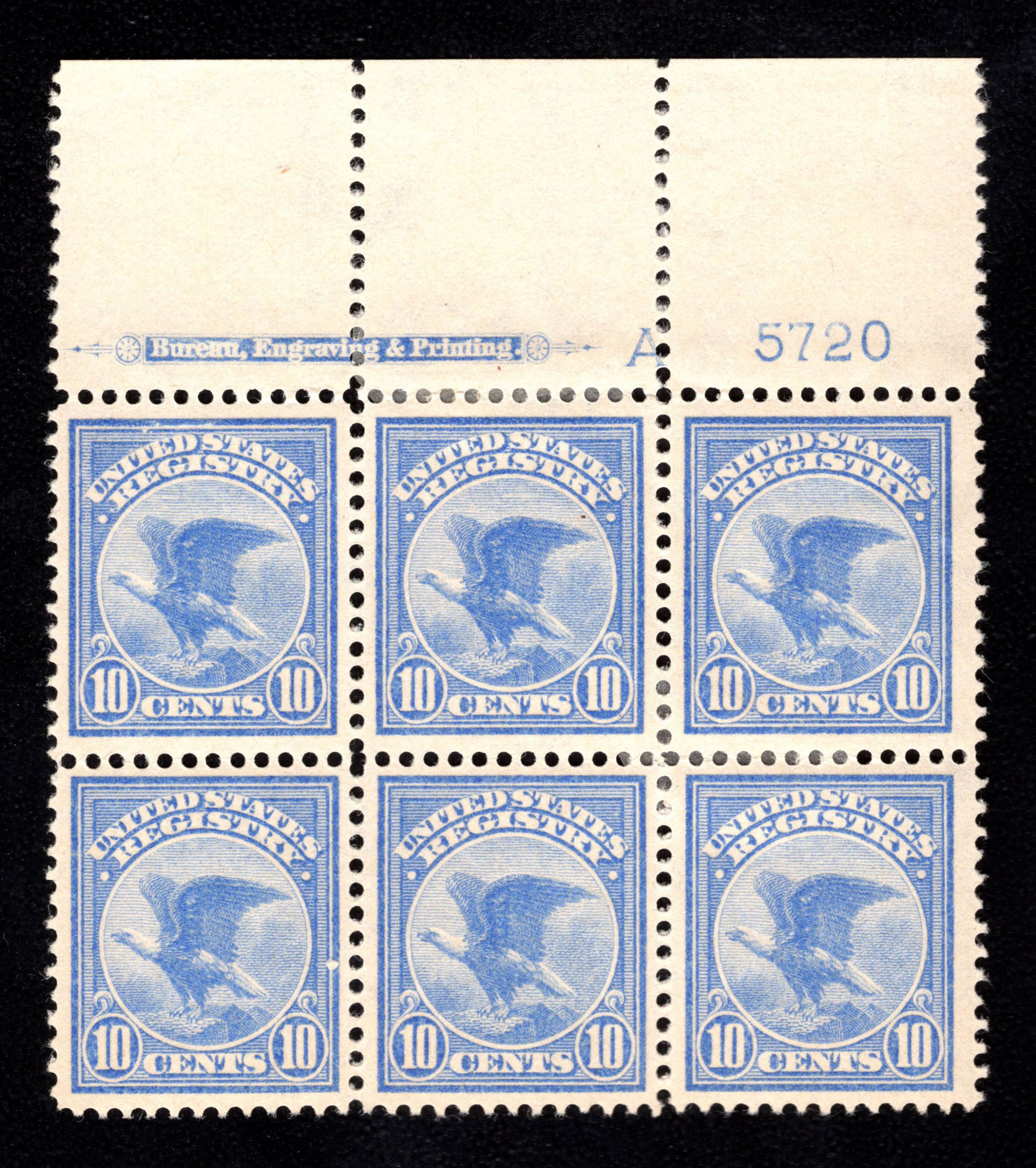US Stamps # F1 Wide TOP Plate Block of 6 Mint OG H $1,750 LOT #44828 ...