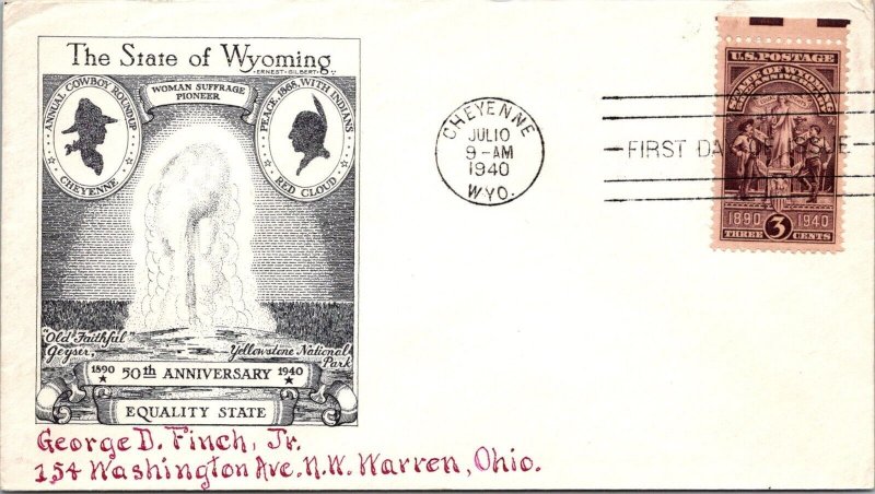 FDC 1940 SC #897 Ernest Gilbert Cachet - Cheyenne, Wyo - Single ...