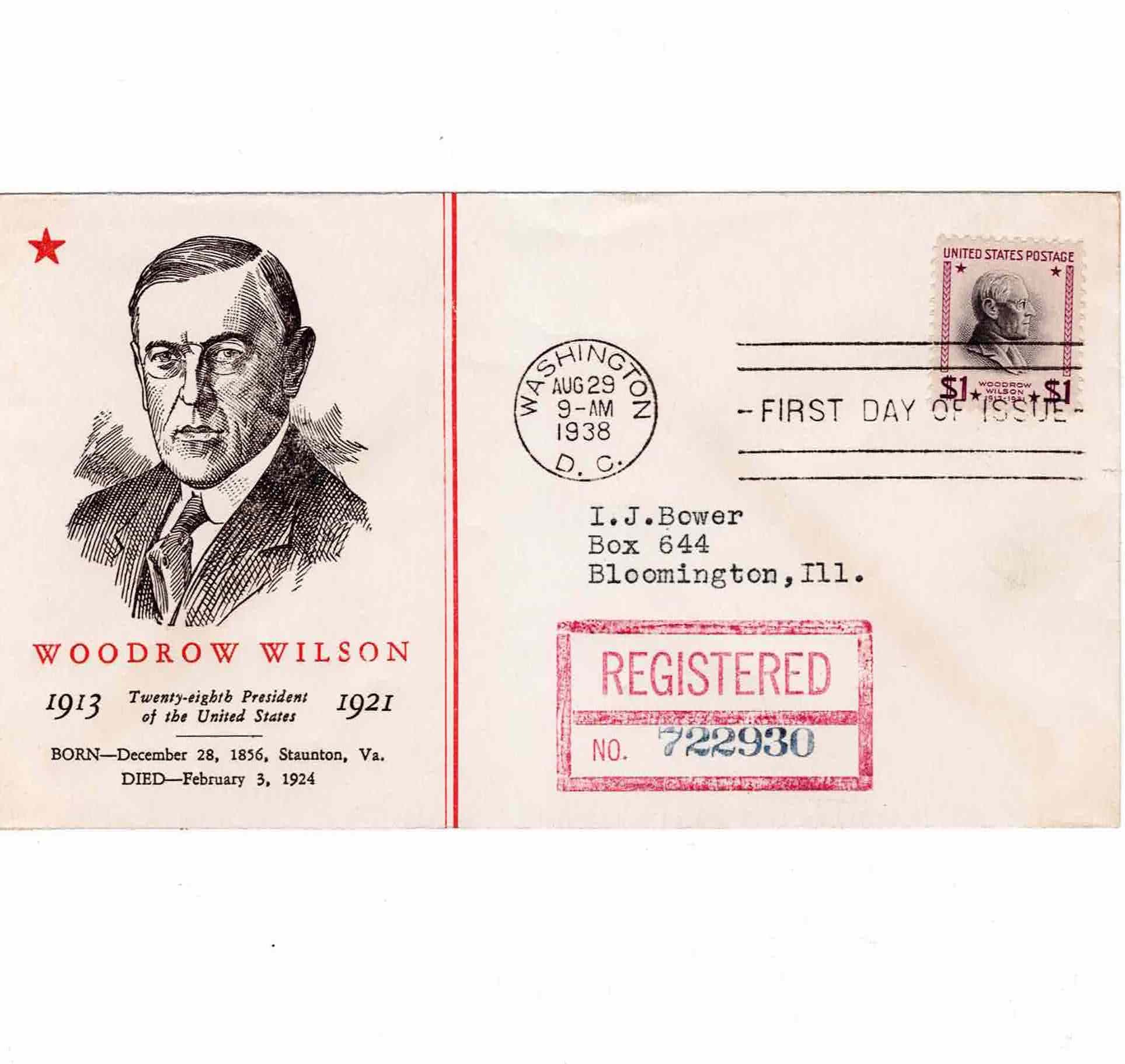USA 1938 FDC Sc 832 Woodrow Wilson Linprint United States First Day ...