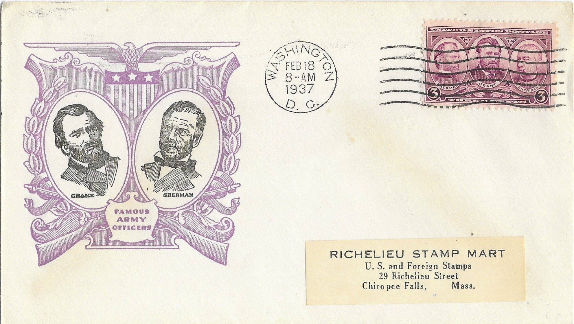 1937 FDC, #787, 3c Army Heroes, Linprint | United States, General Issue ...