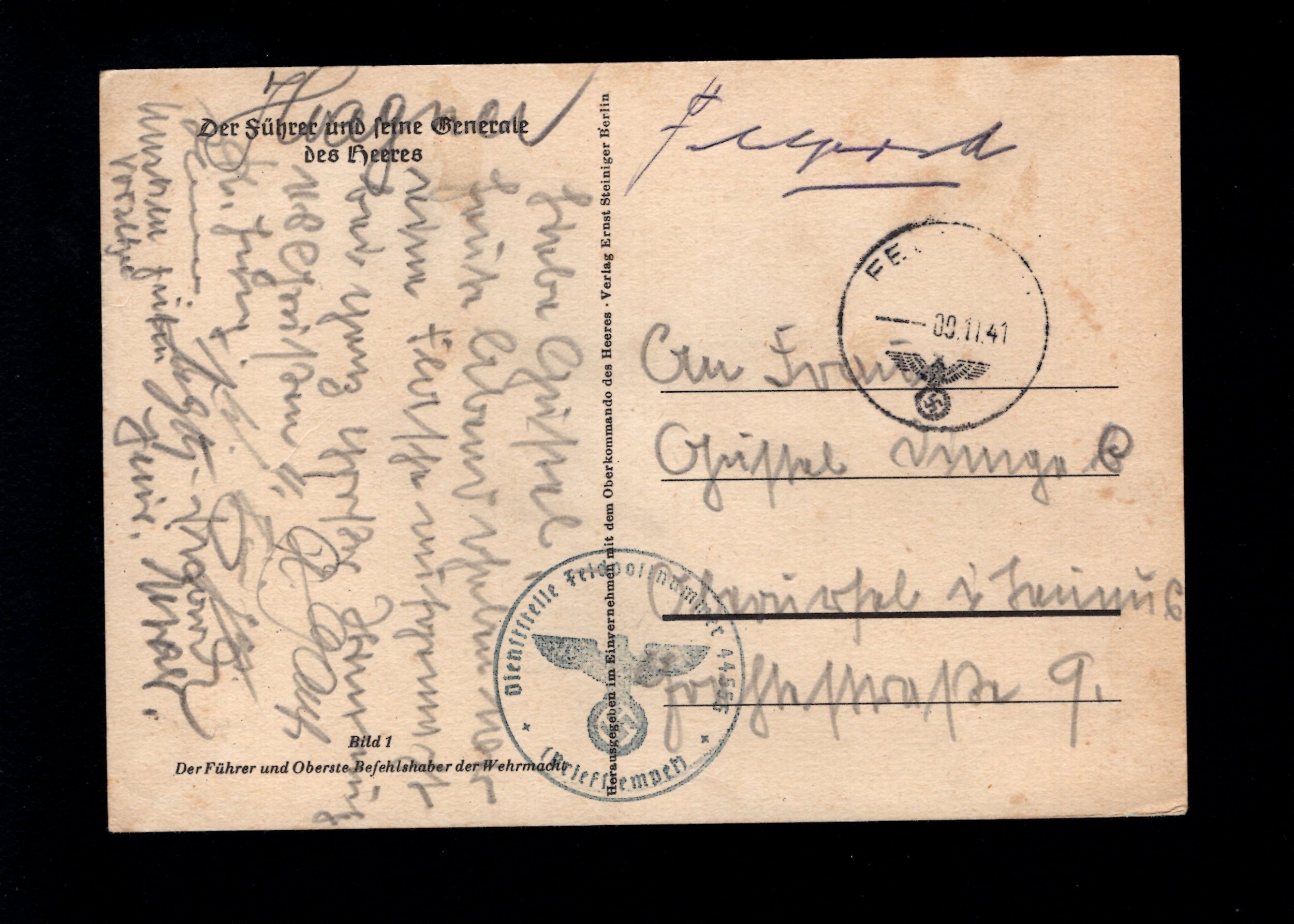 Adolf Hitler Army Commander Postcard Printed Drawing Feldpost 1941 Used ...