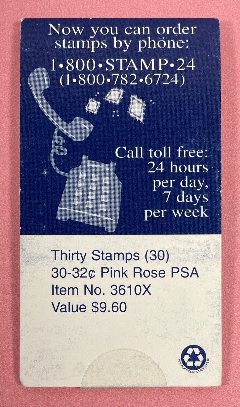 BK178C (2492a) Makeshift PINK ROSE Unexpl Booklet of 30 US 32¢ Stamps ...