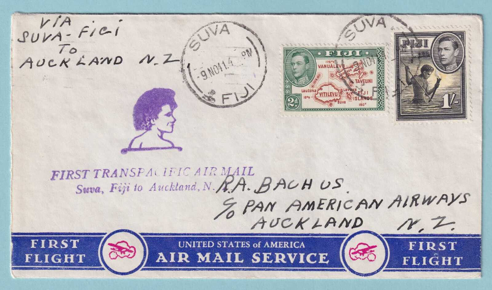 Fiji 1941 First Flight Cover From Suva Fiji to Auckland New Zealand ...