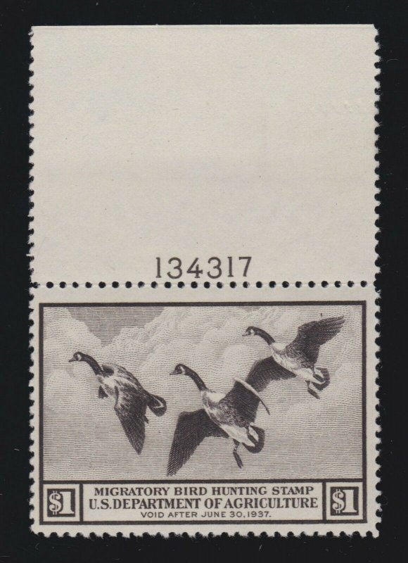 US RW3 $1 Federal Duck Stamp Mint Plate # Single VF OG H SCV $150 ...