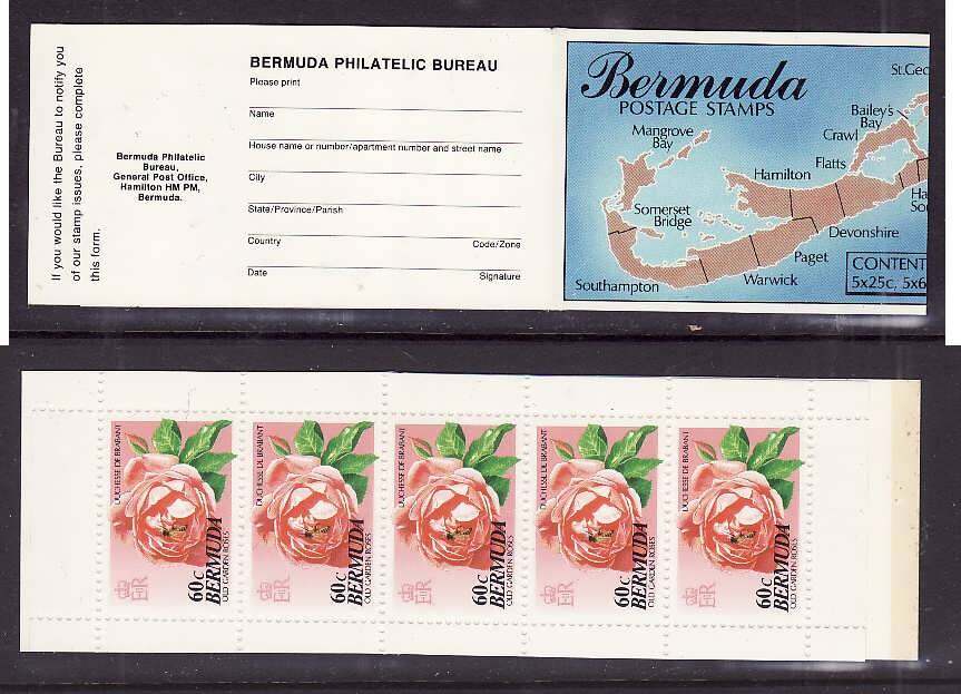 Bermuda-Sc#655a- id9-unused NH complete booklet-Bees-Flowers-Roses-1993 ...