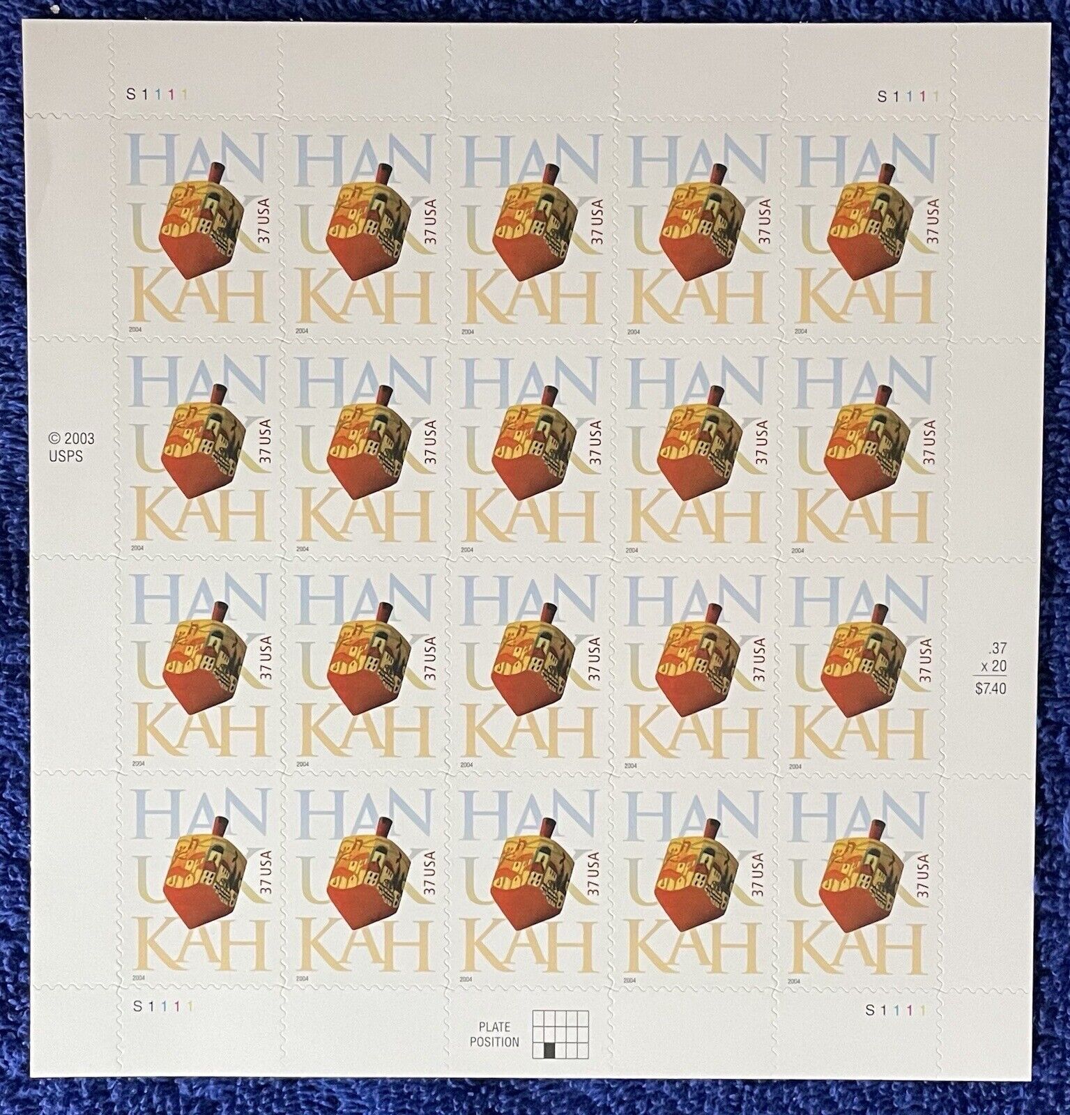 Scott #3881, 37c Hanukkah Dreidel , Mint sheet of 20, Self-adhesive ...