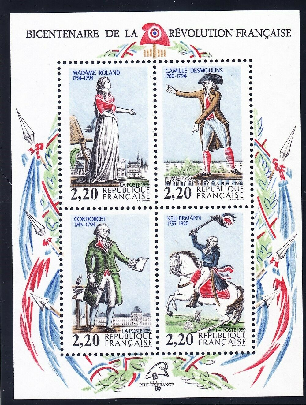 France 2162 MNH 1989 Revolution Bicentennial Mini Sheet of 4 Very Fine ...
